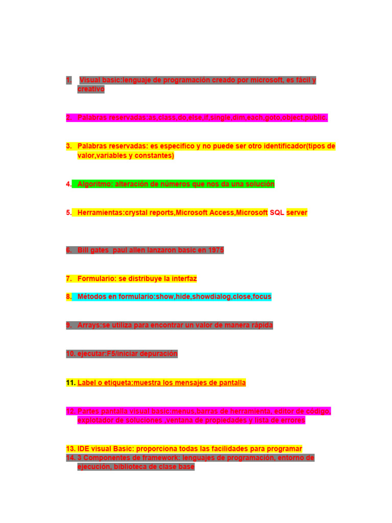 Palabras Reservadas | PDF | Básico | Lenguaje de programación