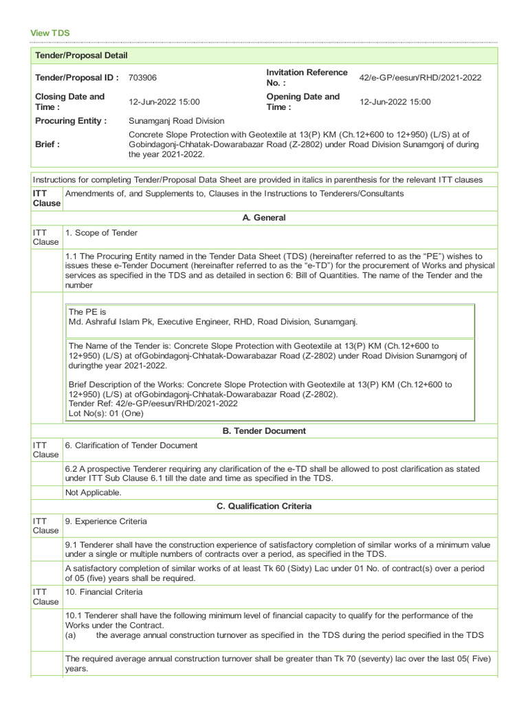 Section2 - Tender Data Sheet | Download Free PDF | Business | Economies