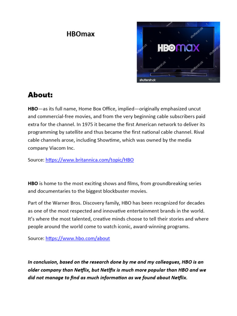 Research Streaming services-HBO | PDF