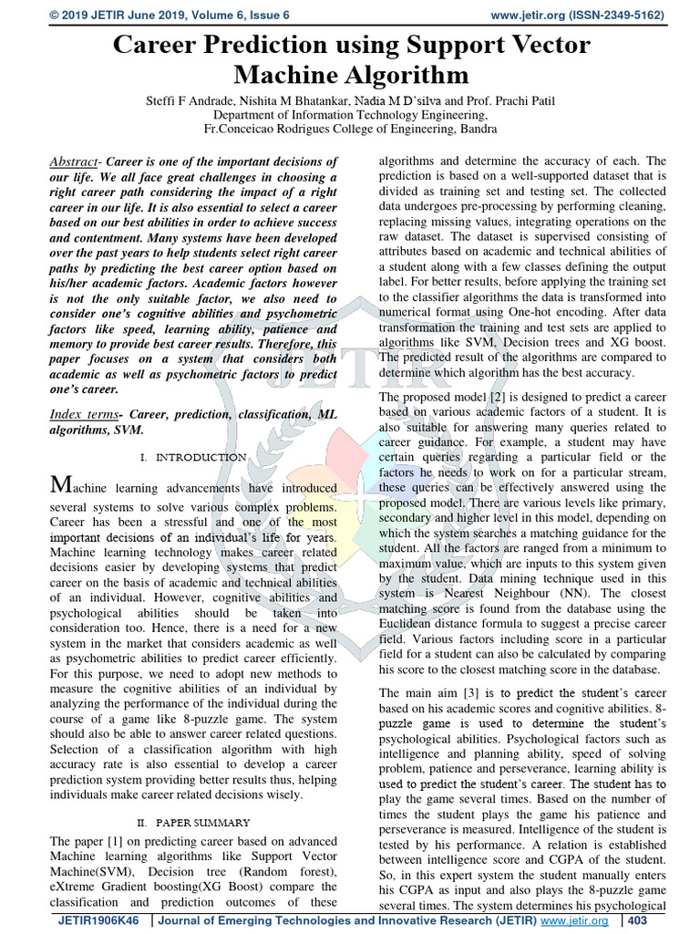 JETIR1906K46 | PDF | Support Vector Machine | Machine Learning