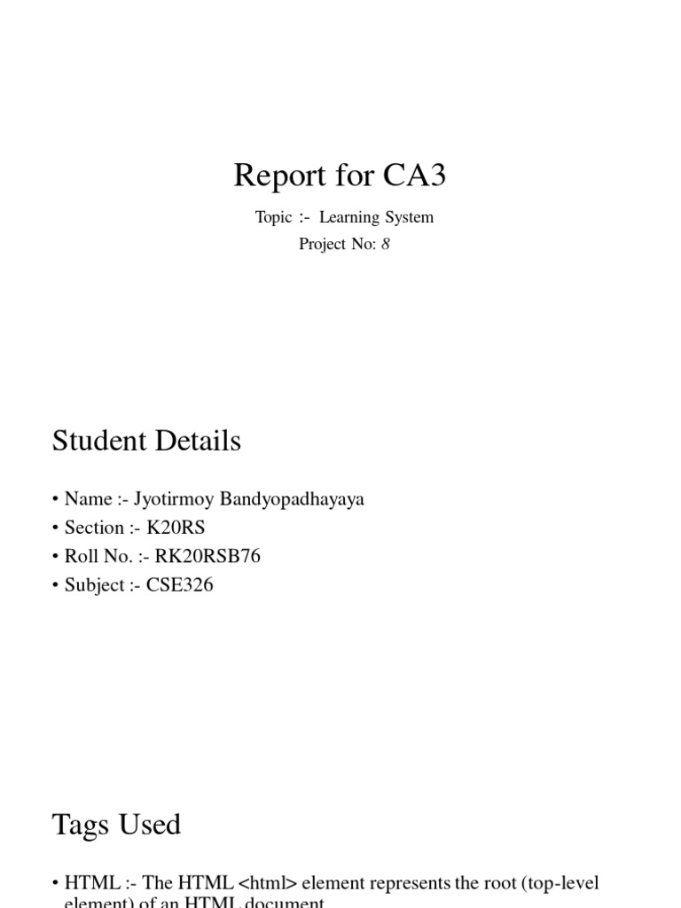 REPORT For CA3 | PDF | Html Element | Html