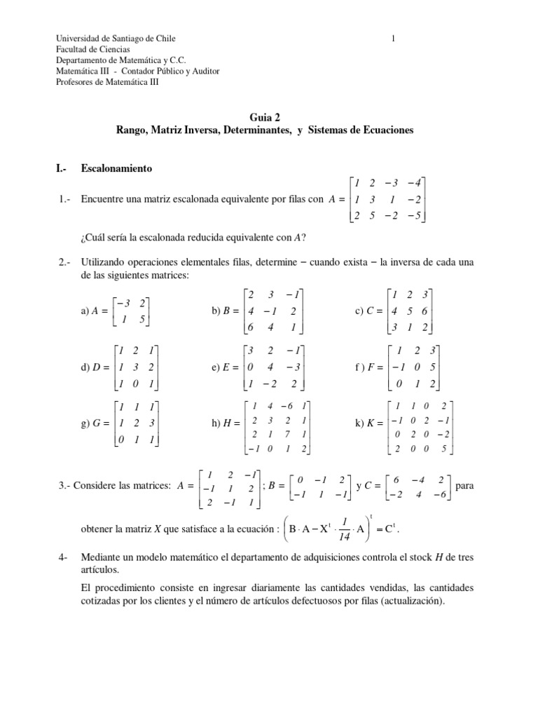 Guía Matemática III: Matrices y Sistemas | PDF | Matriz (Matemáticas) | Determinante