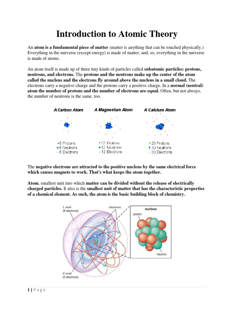 Lecture Notes - Introduction To Atomic Theory | PDF | Atoms | Atomic ...