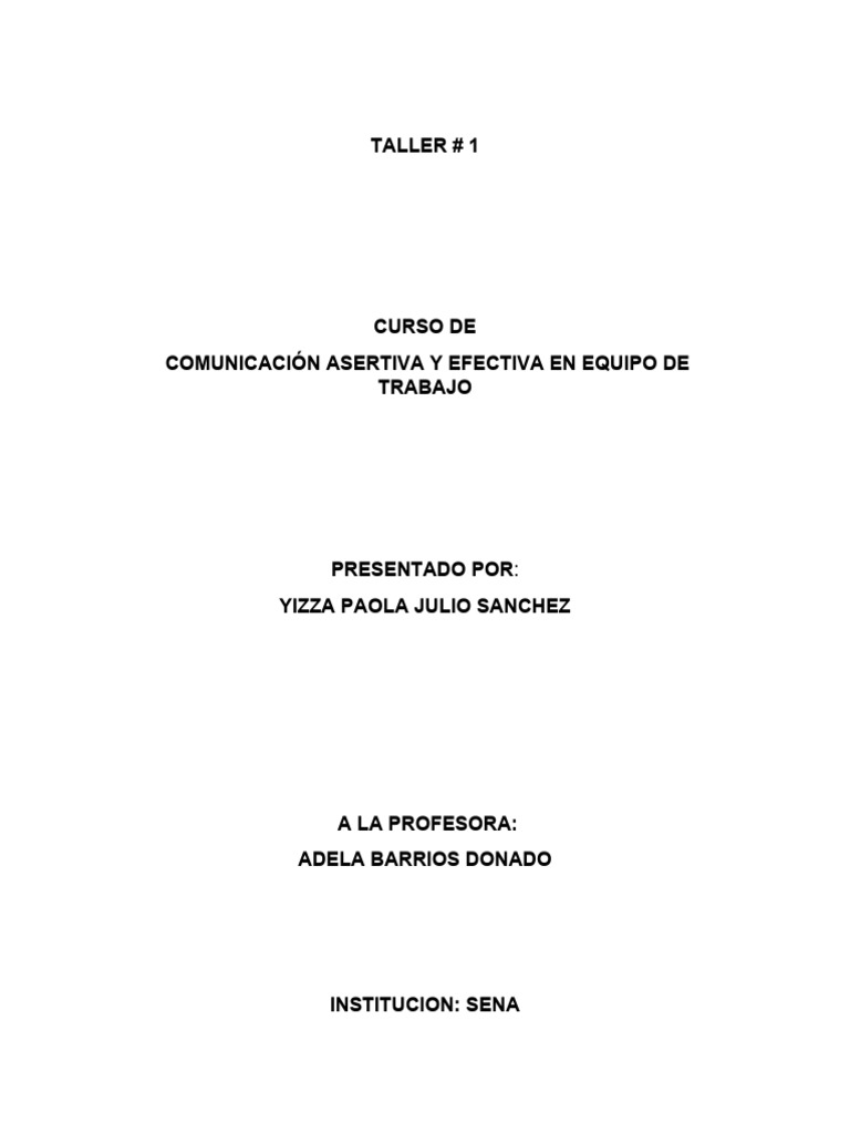 Taller 1 Comunicacion Asertiva | PDF | Comunicación | Business
