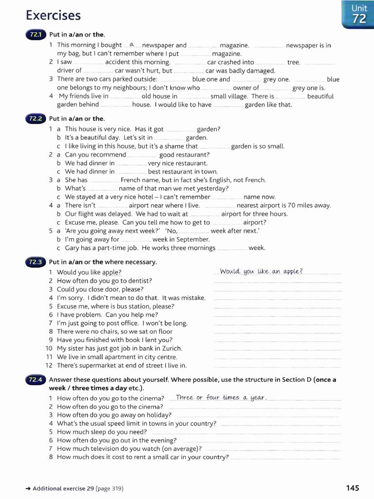 Articles Exercise A An The | PDF