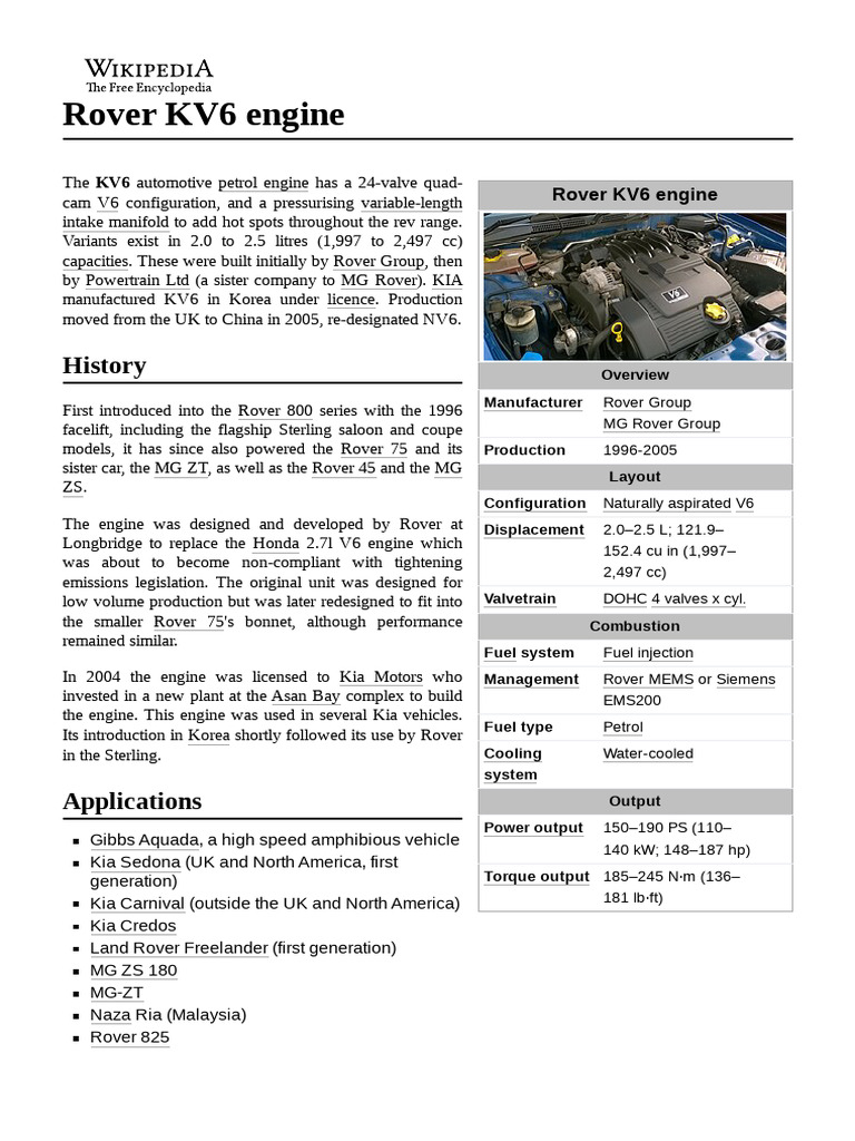 Rover KV6 Engine | PDF | Machines | Vehicles