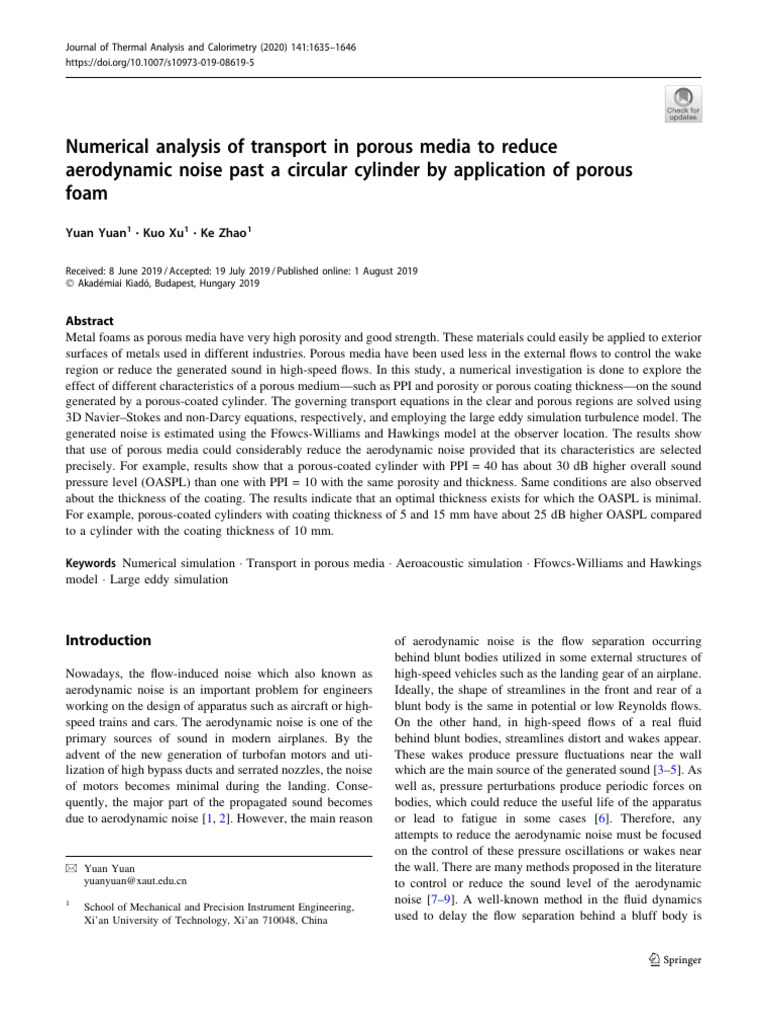 Yuan-2020-Porous Cylinder-Noise Reduction | PDF | Porosity | Fluid Dynamics