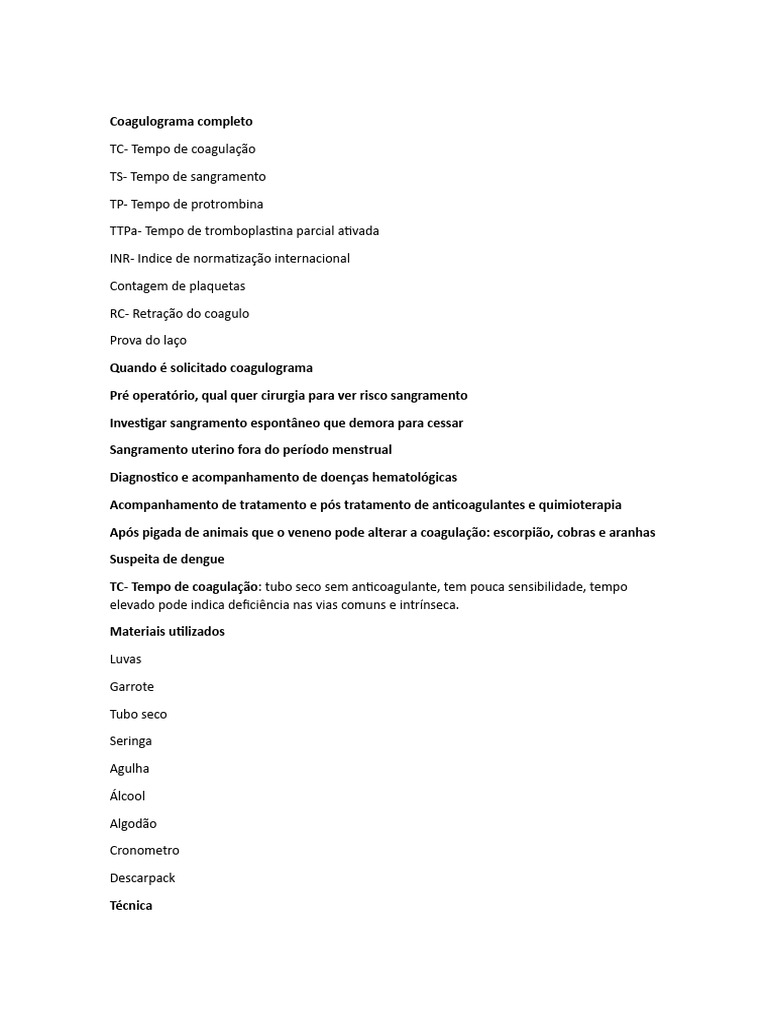 Coagulograma Completo | PDF | Coagulação | Plaquetas sanguíneas