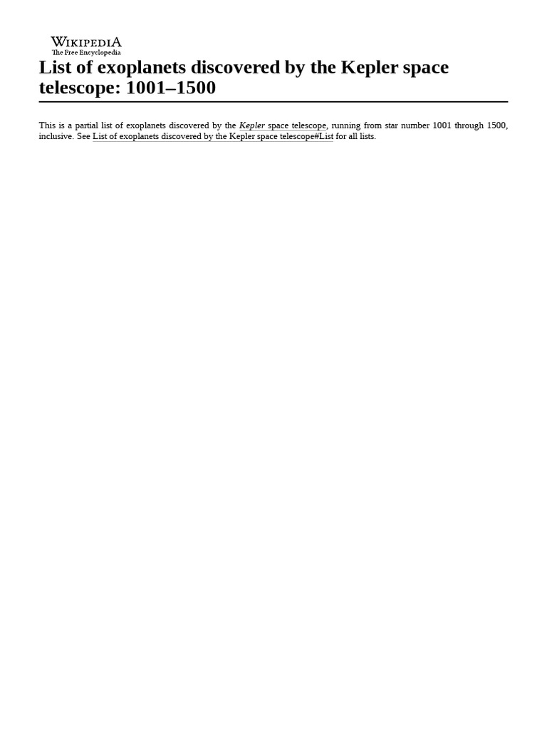 List of Exoplanets Discovered by The Kepler Space Telescope 1001-1500 ...