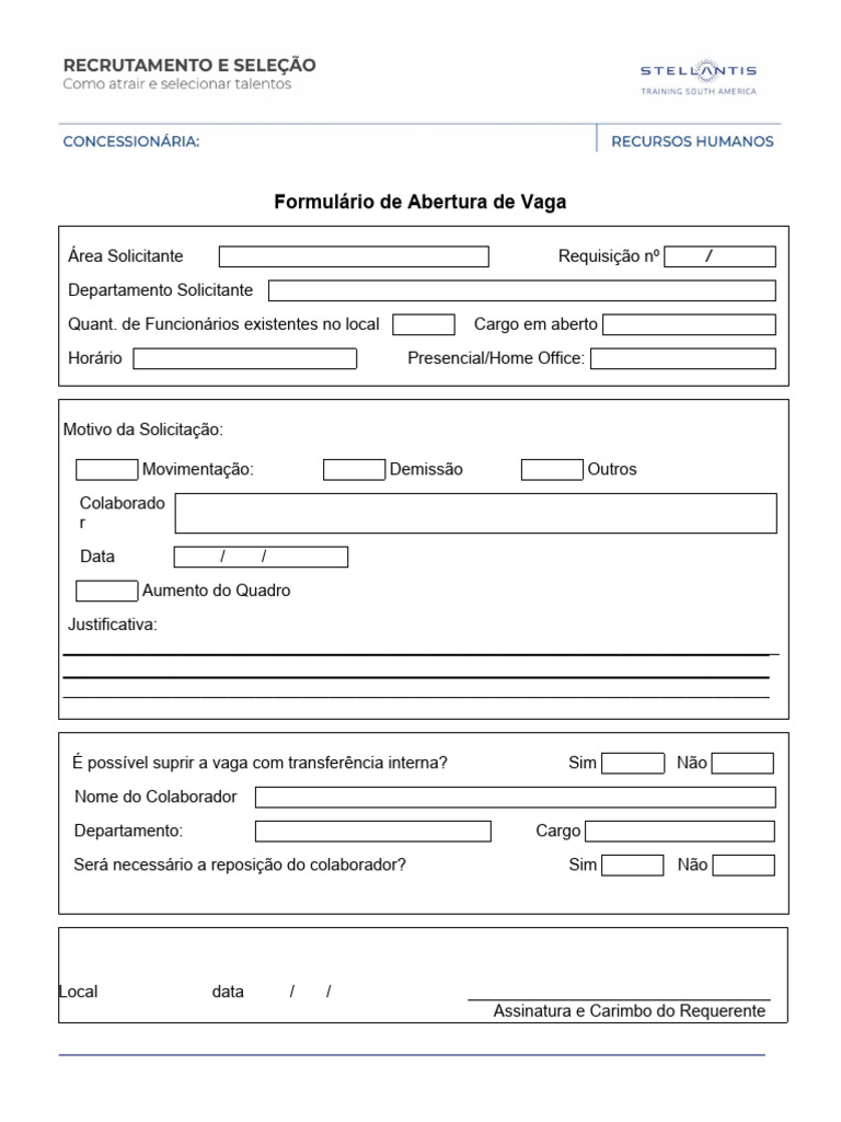 1 Formulario de Abertura de Vaga | PDF | Business | Trabalho