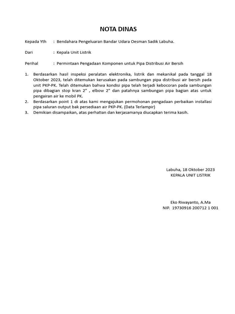 Permintaan Perbaikan Pipa Bak PKP-PK | PDF