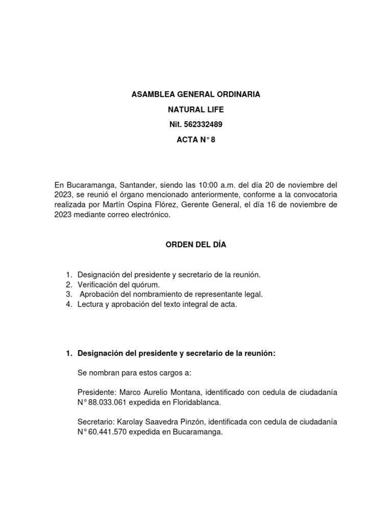 Acta Asamblea General Ordinaria | PDF | Gobierno