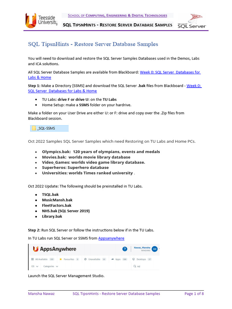 SQL TipsnHints - Maintenance - Restore Server Database Samples | PDF ...