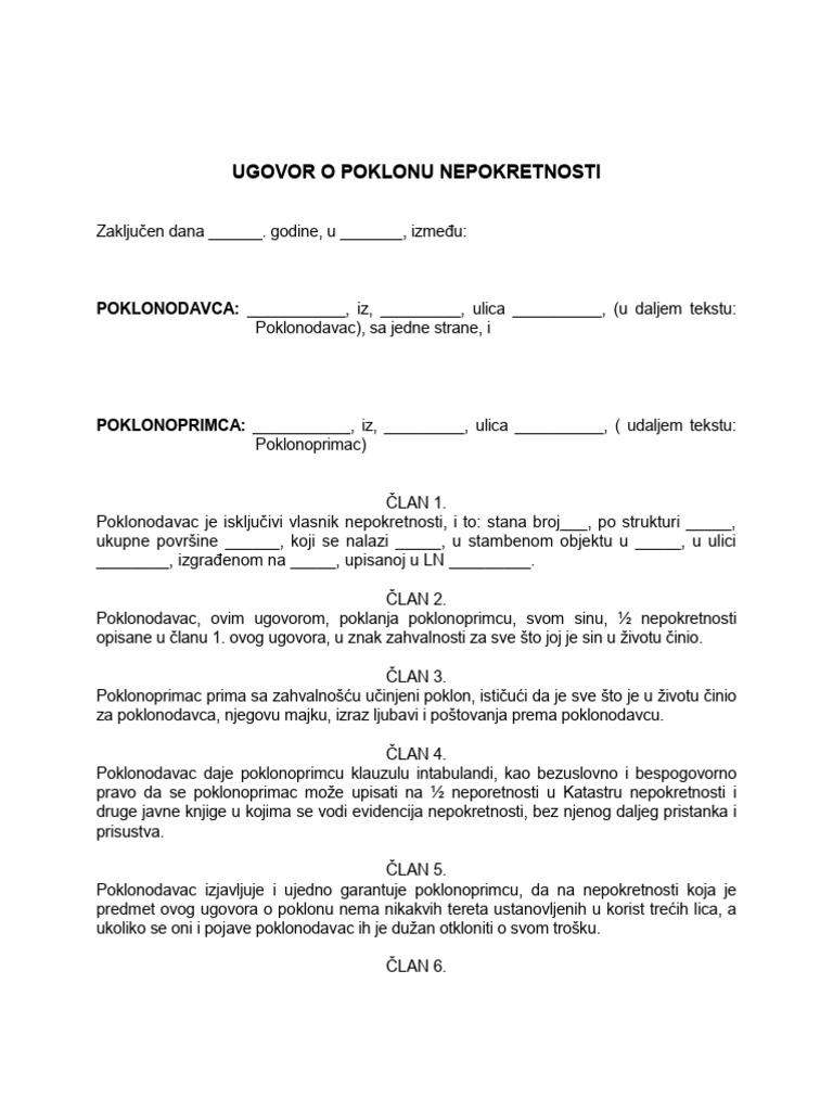 Ugovoor o Poklonu Nepokretnosti | PDF