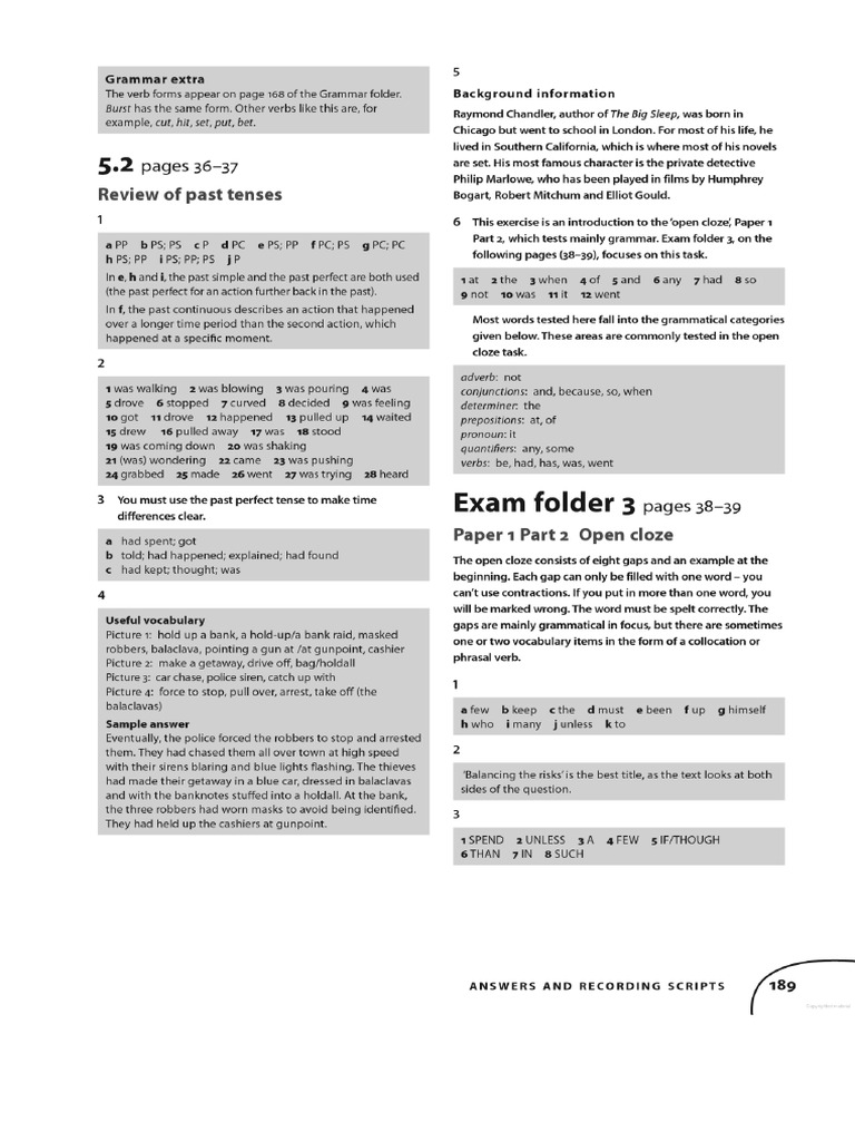 03 Review of Past Tenses, Use of English - Open Cloze Answers | PDF