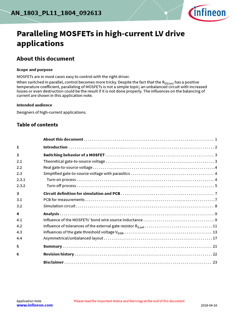 Infineon-ApplicationNote MOSFET Paralleling MOSFETs in High-Current LV ...