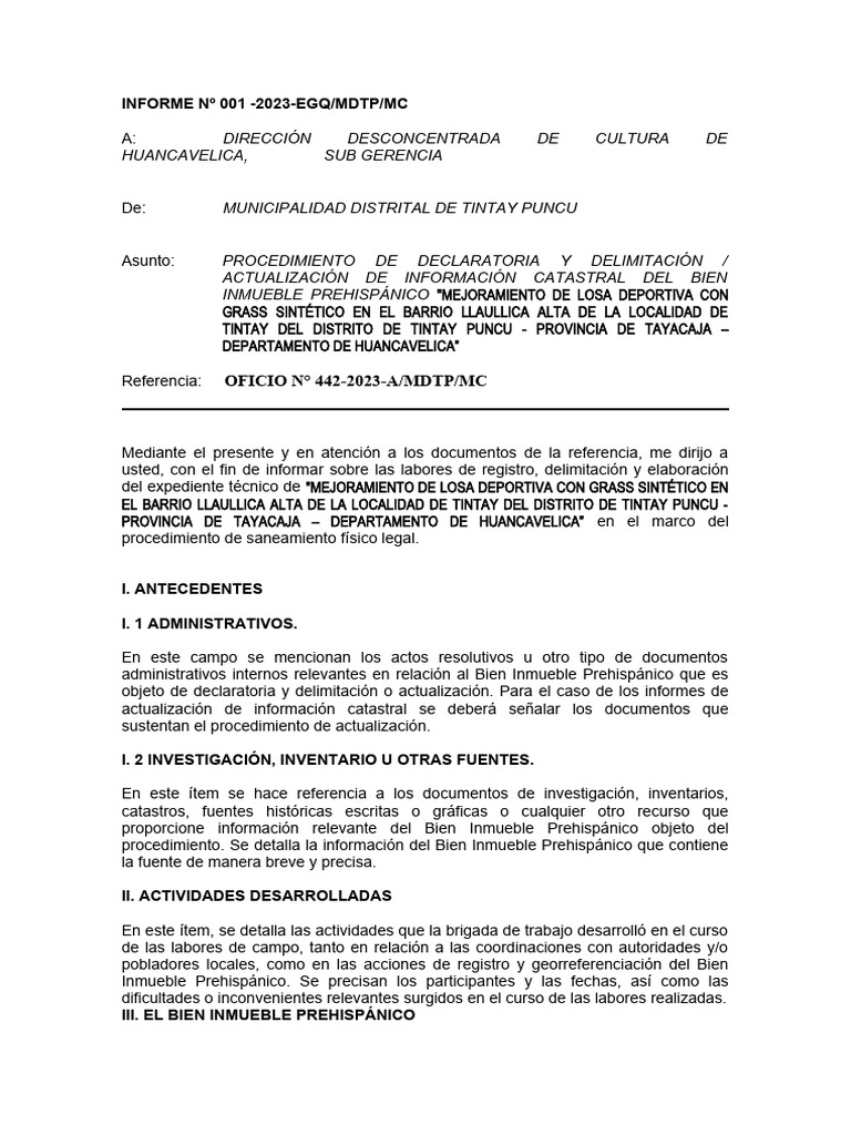 02 - Modelo de Informe de Sustento - MC | PDF | Era precolombina