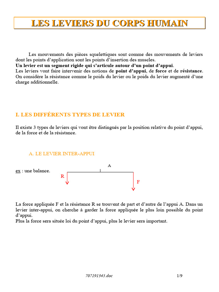 Types de leviers du corps humain | PDF | Levier (mécanique) | Mécanique