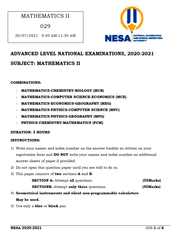 Vakev Exetat 2020-2021 Advanced Level Maths | PDF | Equations | Area