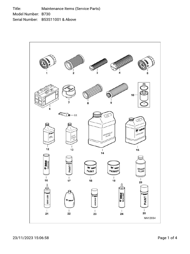 Maintenance Items (Service Parts) - B730 | PDF | Automotive Industry ...