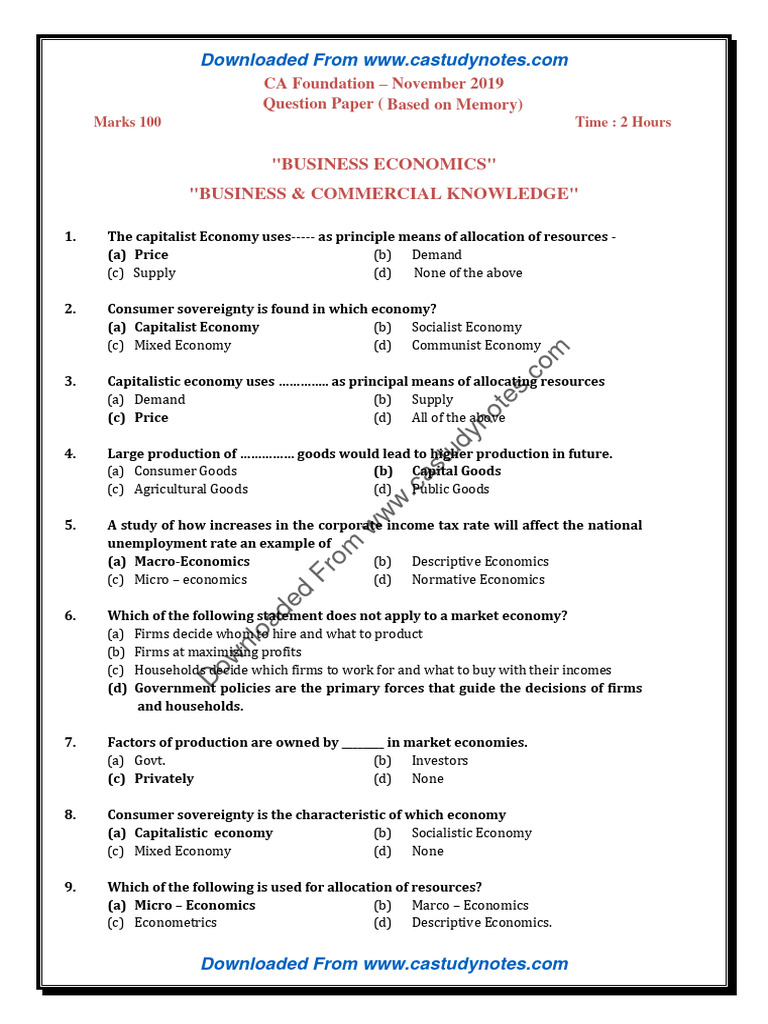 ECO - BCK Nov 19 Question Paper With Ans | PDF | Average Cost ...