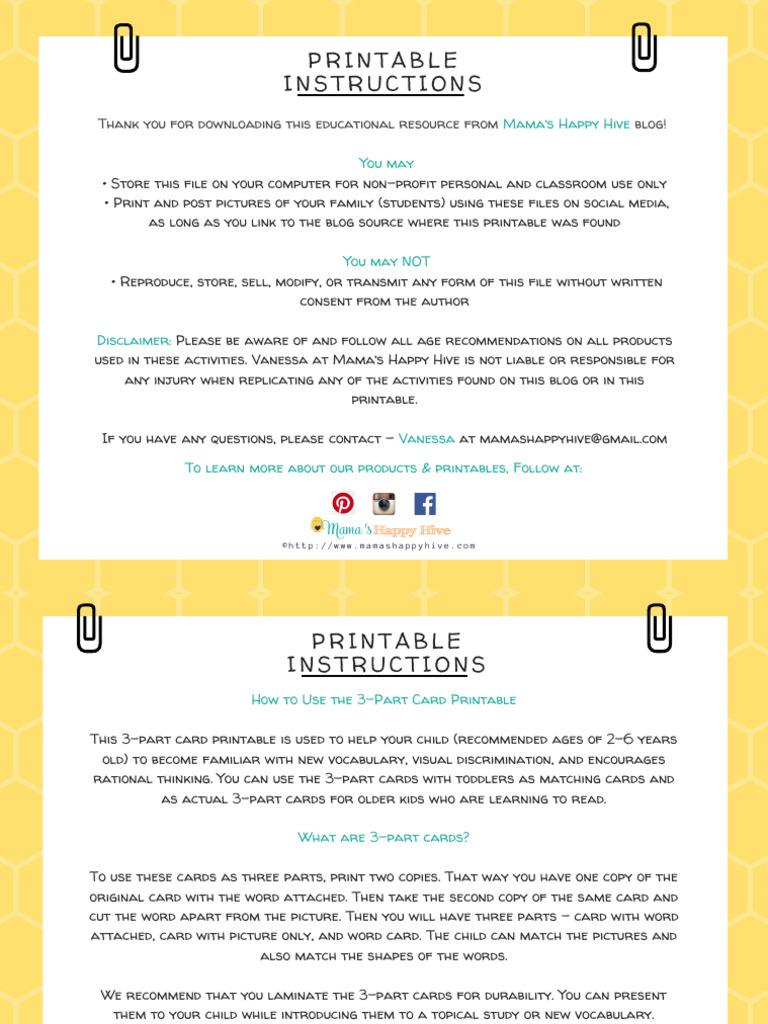 3-Part Card Printable for Kids | PDF | Behavior Modification ...