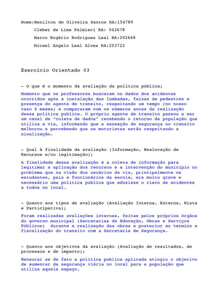 Exercicio Orientado 03 | PDF | Tráfego | Tempo