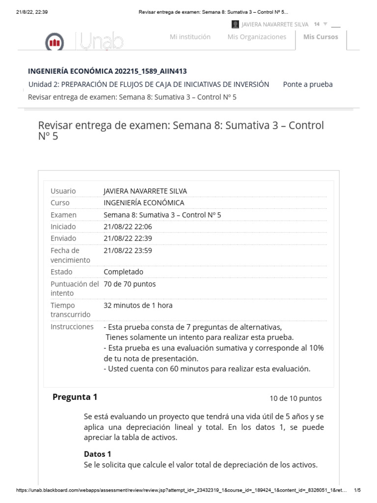 Revisar Entrega de Examen - Semana 8 - Sumativa 3 - Control #5.. | Descargar gratis PDF ...