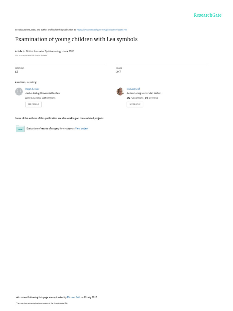 Examination of Young Children With Lea Symbols | PDF | Visual Acuity ...