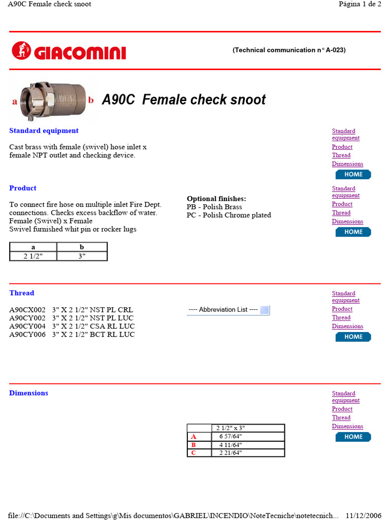 A90C Female Check Snoot: Standard Equipment | PDF | Building Materials ...