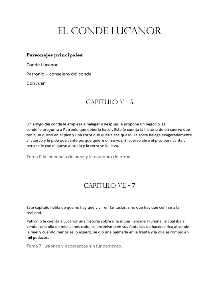 Resumen de "El Conde Lucanor" | PDF | Novela negra, policíaca y suspenso