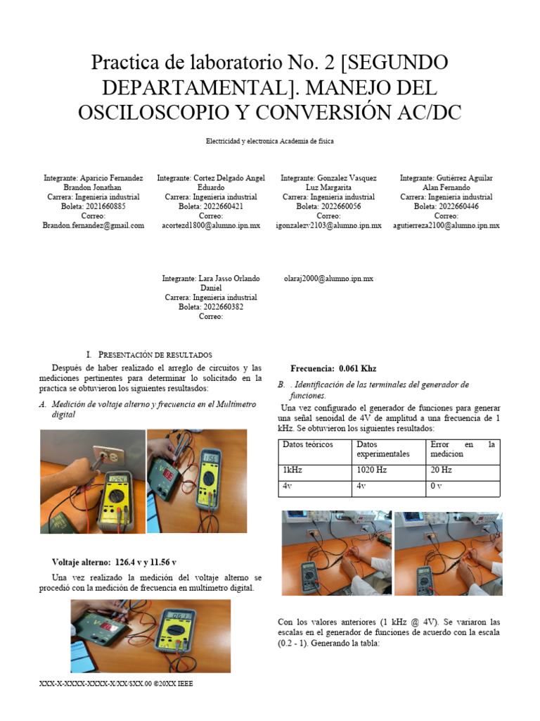 Practica de Laboratorio No.2 Resultados | PDF | Frecuencia | voltaje