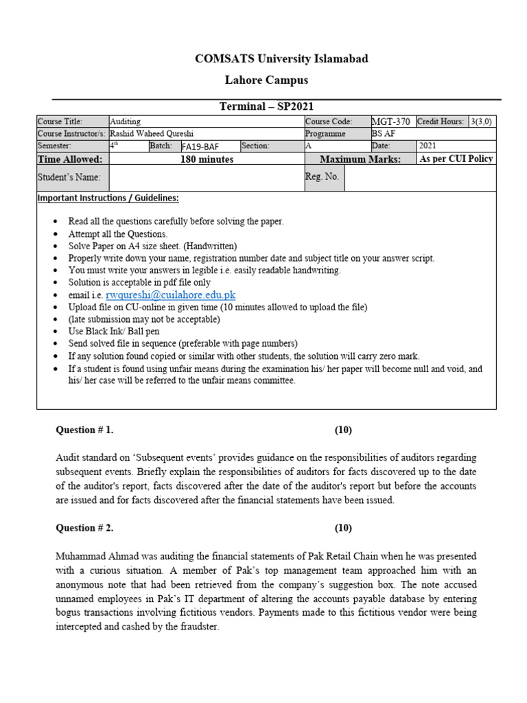 Terminal SP21 Auditing | PDF | Audit | Auditor's Report