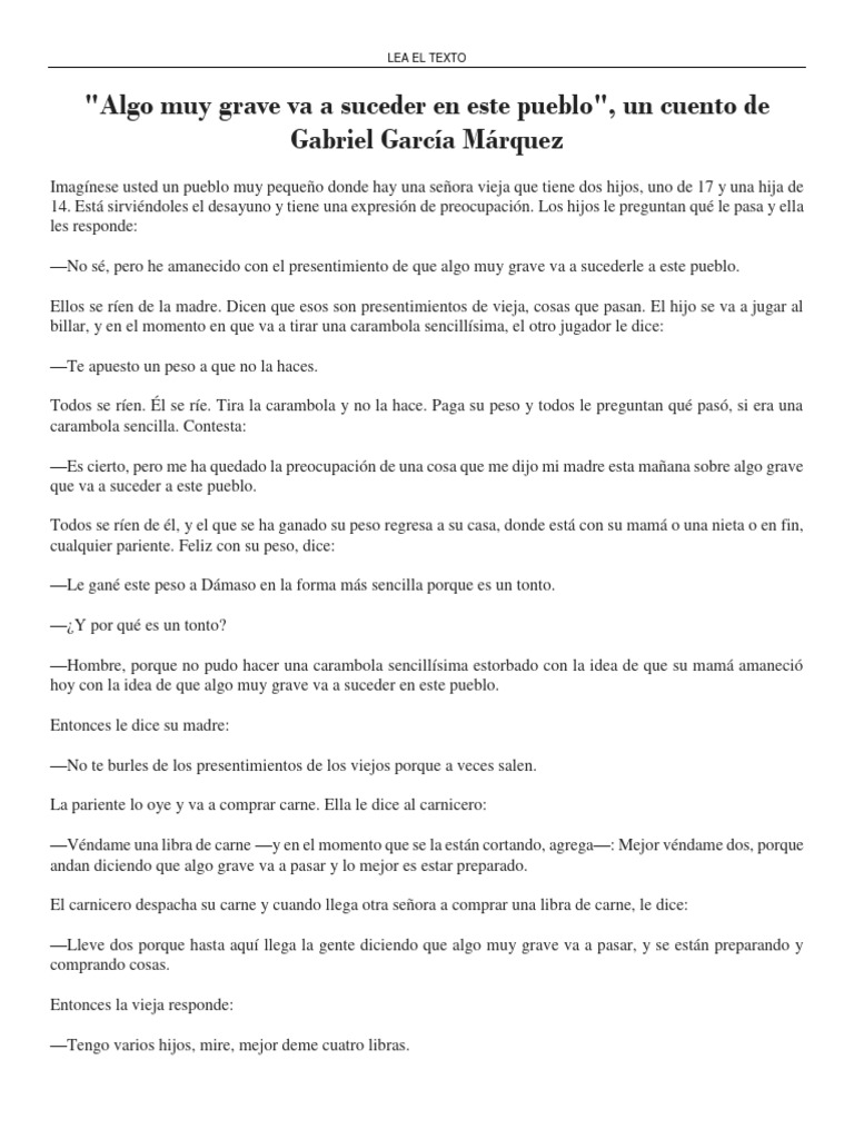 Cuento Algo Muy Grave Va A Suceder | PDF