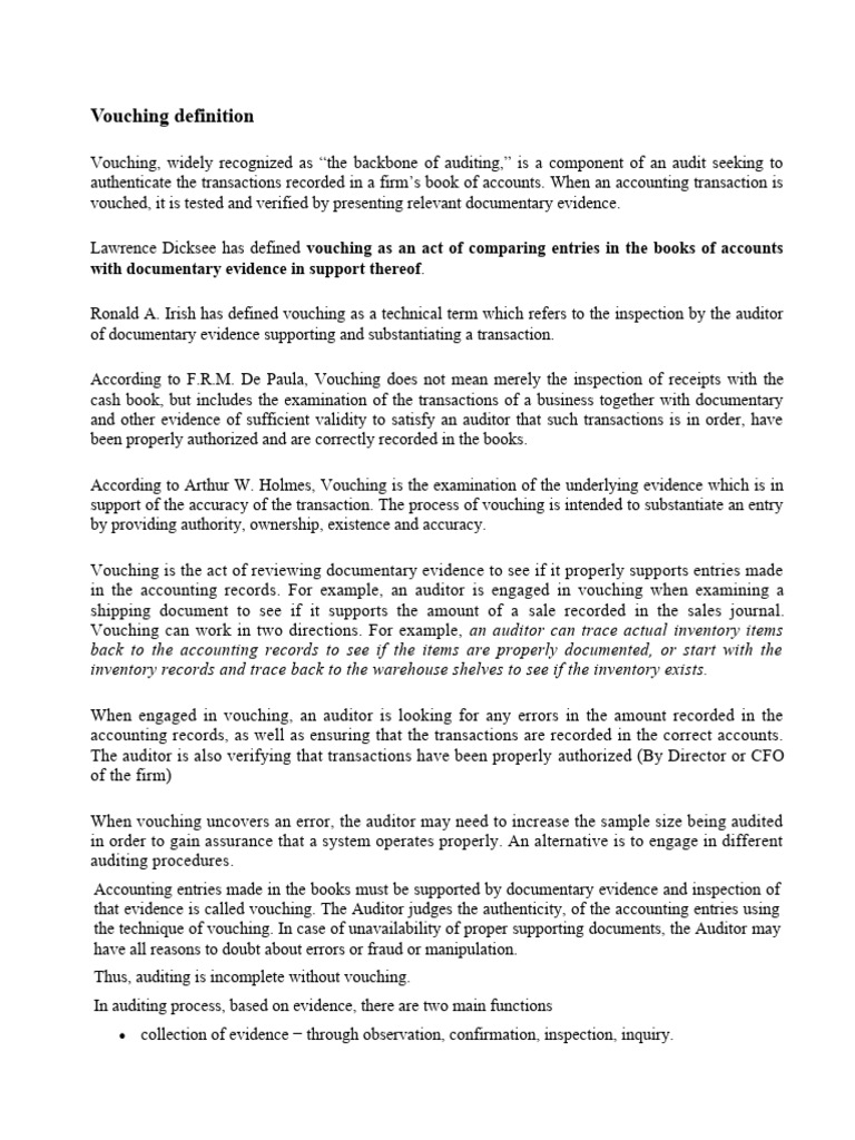 Vouching Definition | PDF | Audit | Financial Audit