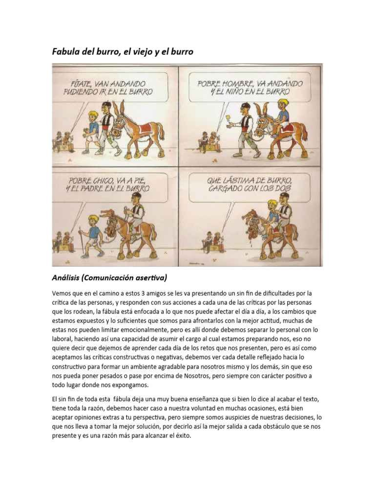 Fabula Del Burro, El Viejo y El Niño | PDF | Razón