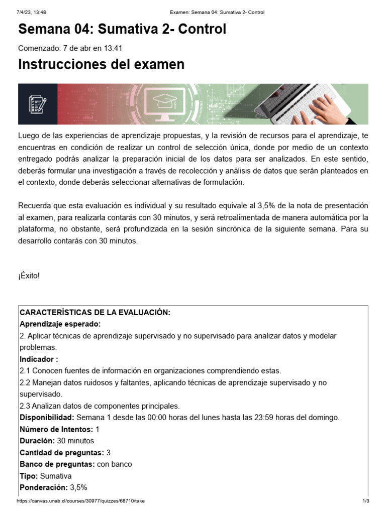 Examen - Semana 04 - Sumativa 2 - Control CV | PDF | Aprendizaje | Evaluación