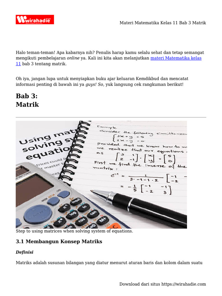 Materi Matematika Kelas 11 Bab 3 Matrik | PDF