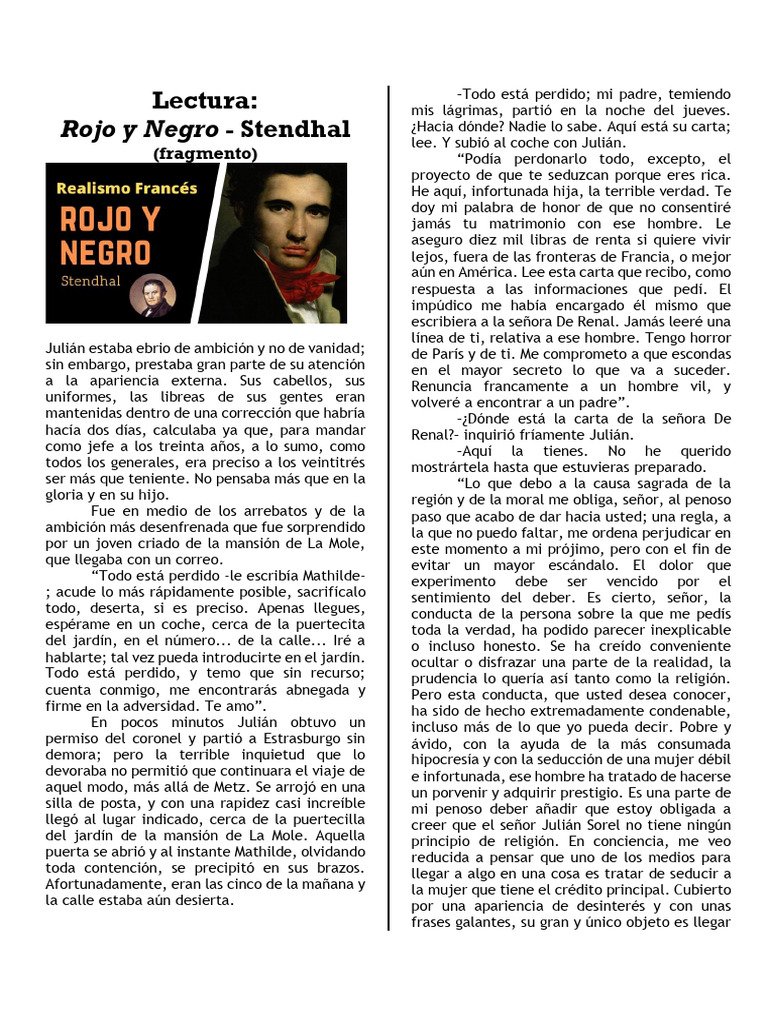 Ficha de Lectura - Rojo y Negro - Stendhal | PDF