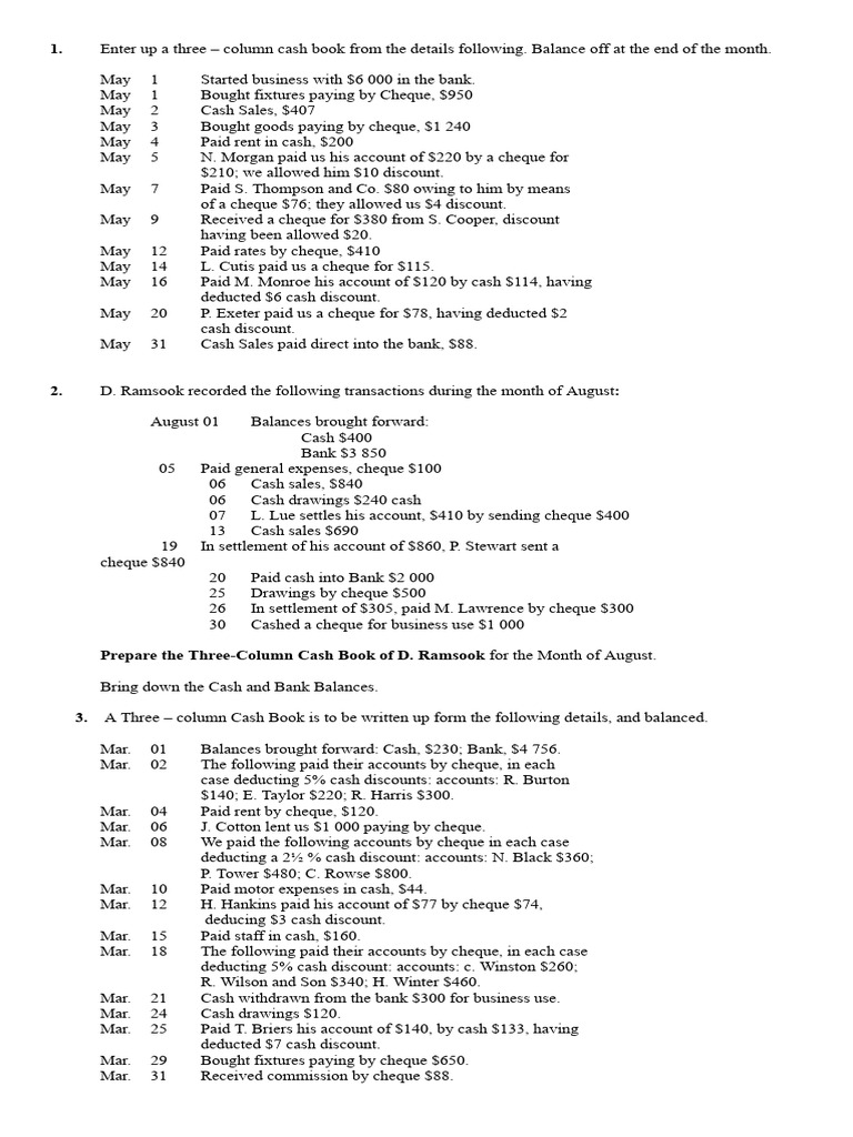 Cash Book Worksheet | PDF | Cheque | Banks
