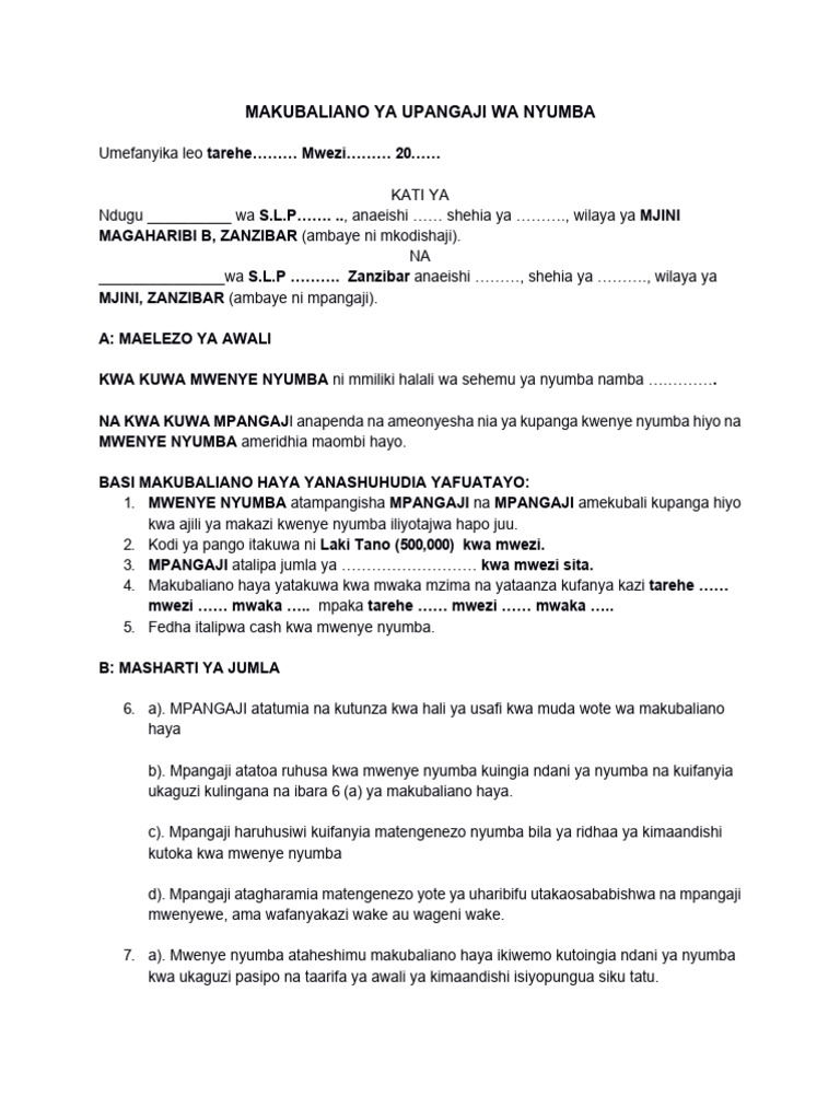 Mkataba Wa Nyumba 1 | PDF