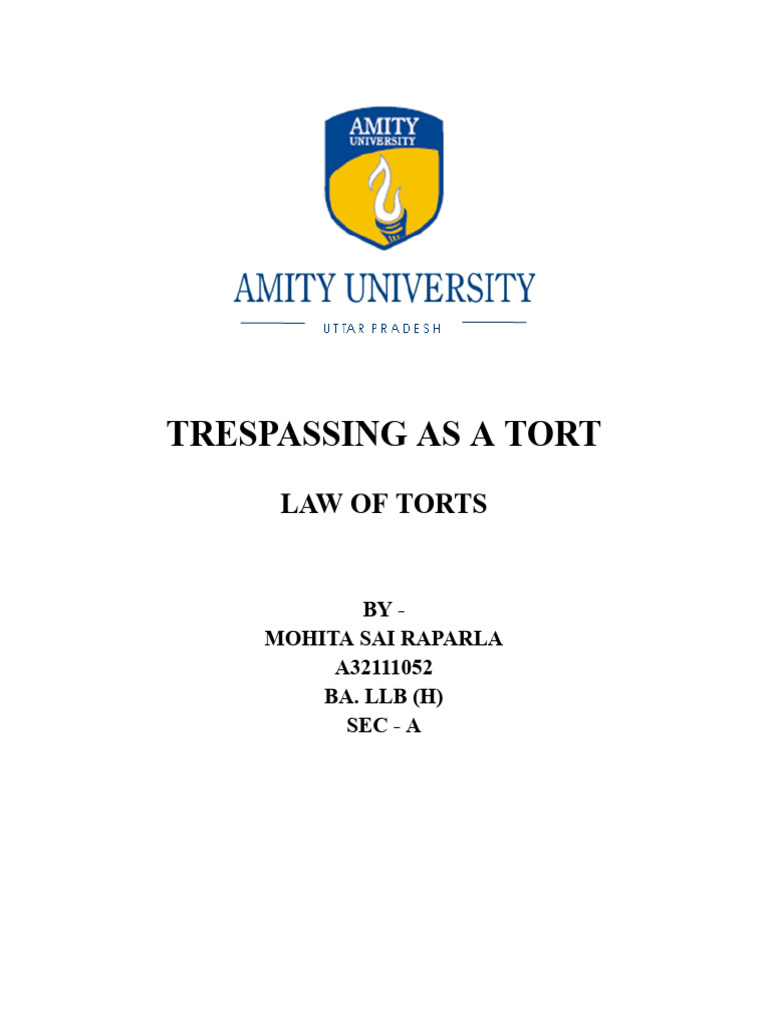 Law of Torts Report Paper | Download Free PDF | Tort | Trespass