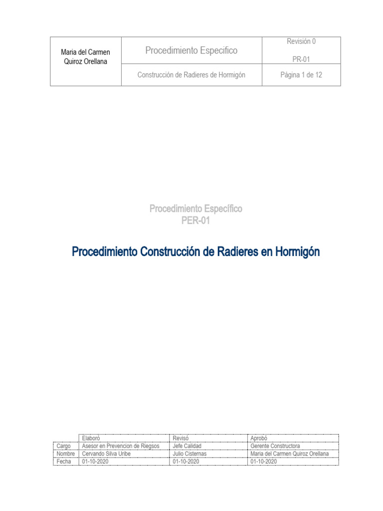 PTS, Especifico Construccion de Radieres en Hormigon | PDF | Seguridad ...