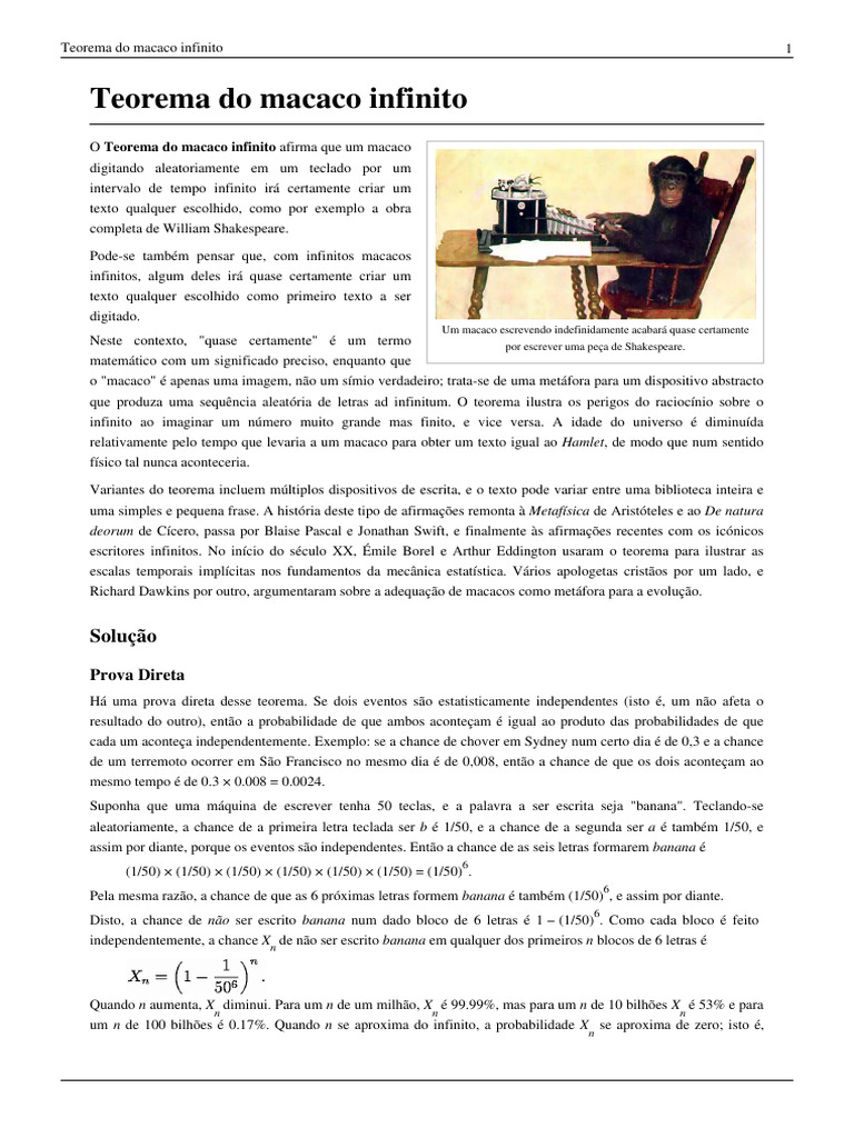 Teorema Do Macaco Infinito | PDF | Matemática
