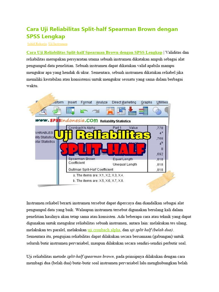 Cara Uji Reliabilitas Split | PDF | Metode & Bahan Ajar | Komputer