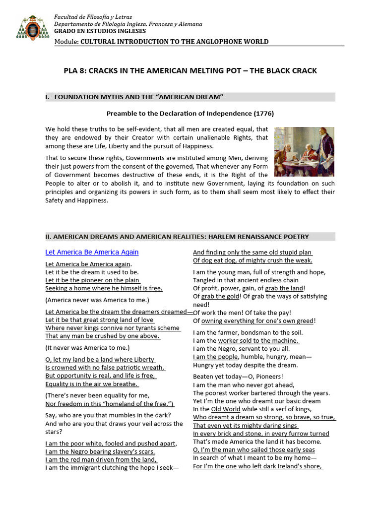 PLA 8 - Cracks in The Melting Pot - Class Handout | PDF