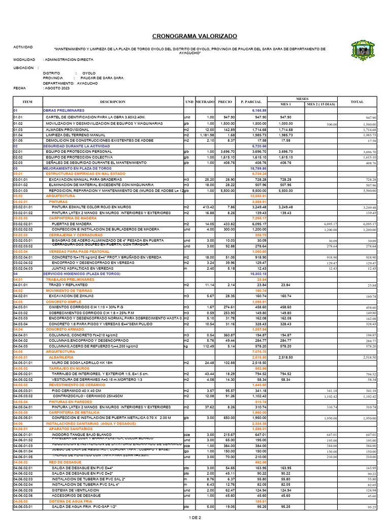 CRONOGRAMA VALORIZADO | PDF | Albañilería | Construyendo tecnología