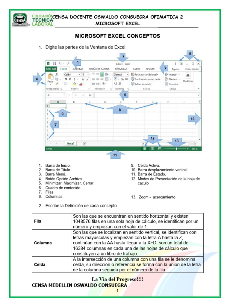 1er Microsoft Excel Conceptos 1 1 | PDF | Microsoft Excel | Hoja de cálculo