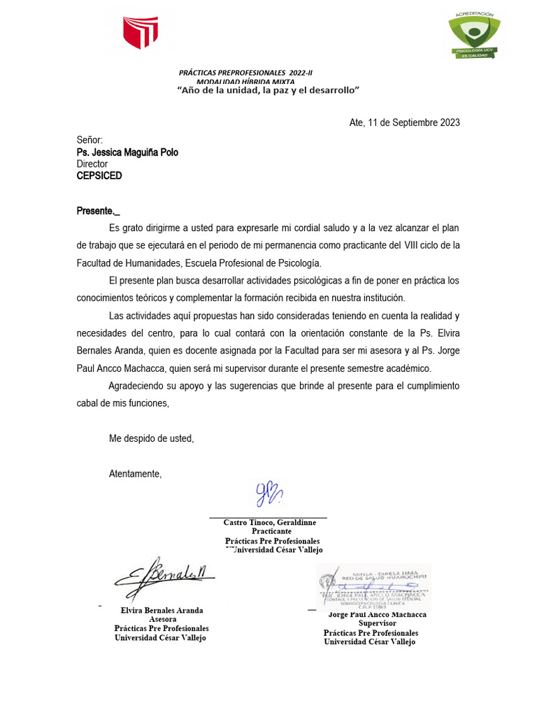 Carta de Entrega de Plan de Trabajo | PDF