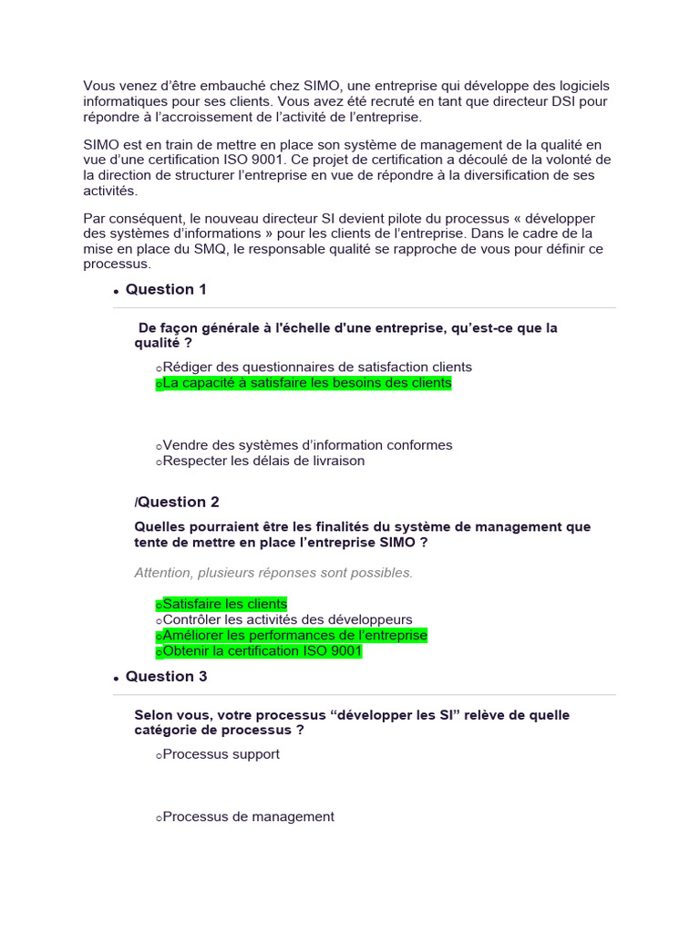 QCM Préparation | PDF | Système de management de la qualité ...